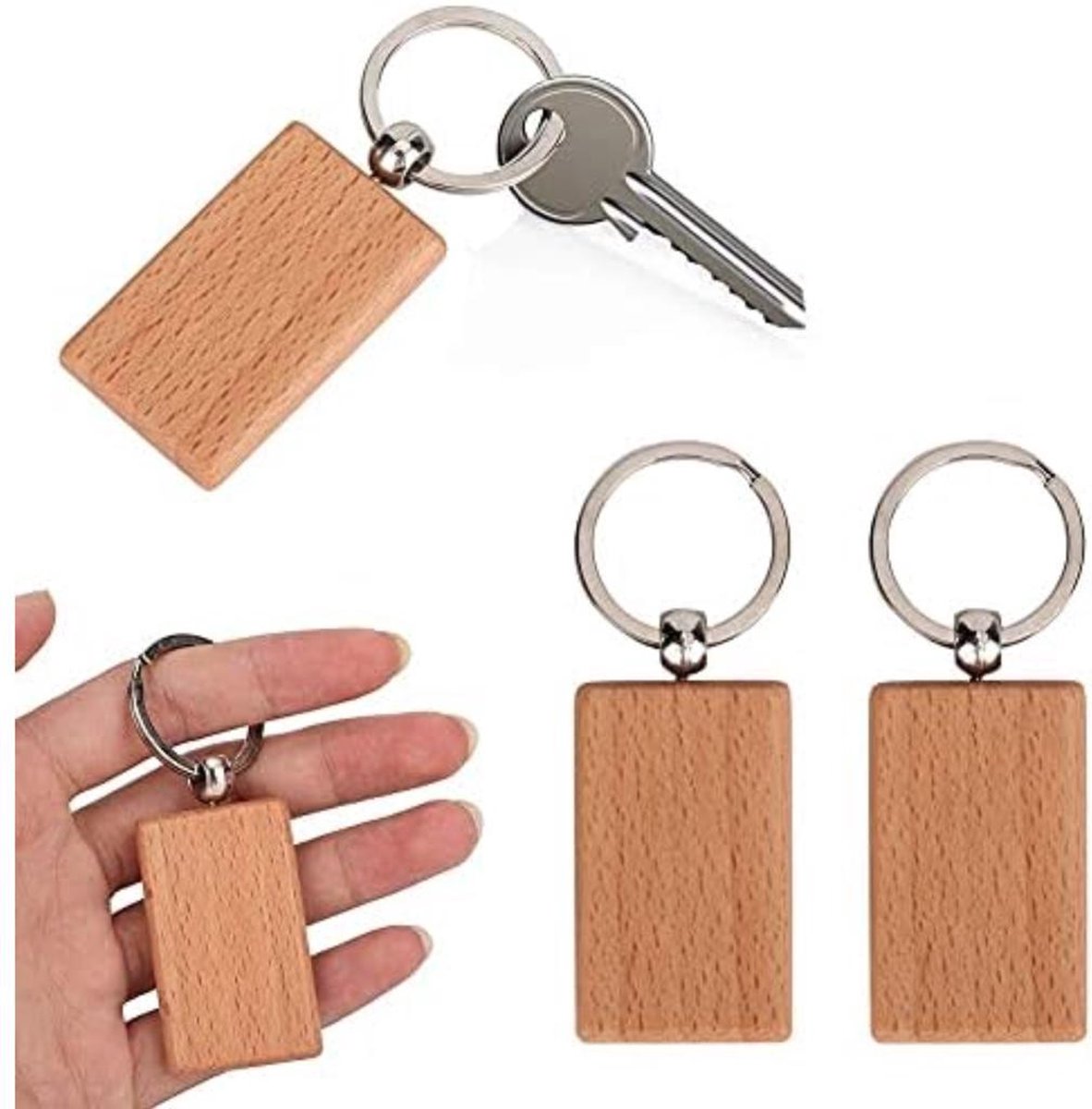 10 stuks beuken houten sleutelhanger, houten tags sleutelhangers hangende decoratie... | bol