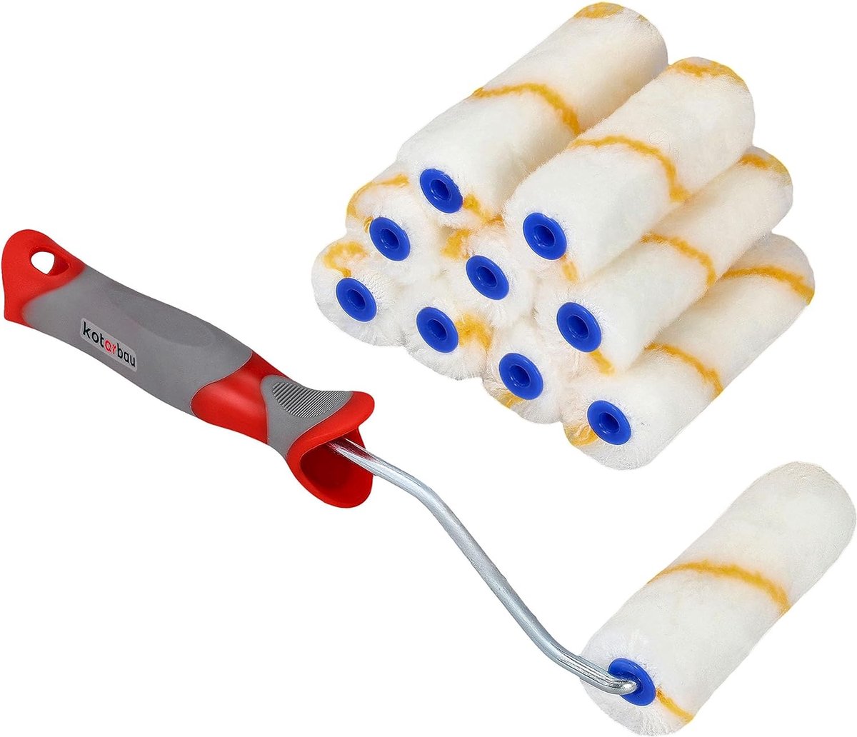 Set van 10 verfrollers, geeldraad, 115 mm, met rubberen handgreep ...