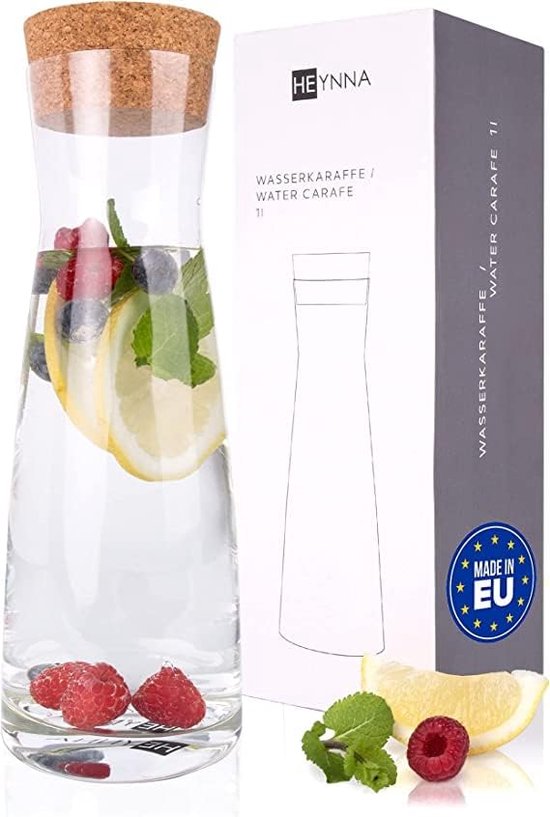 Premium glazen karaf / waterkaraf met kurkdeksel / karaf met een inhoud ...