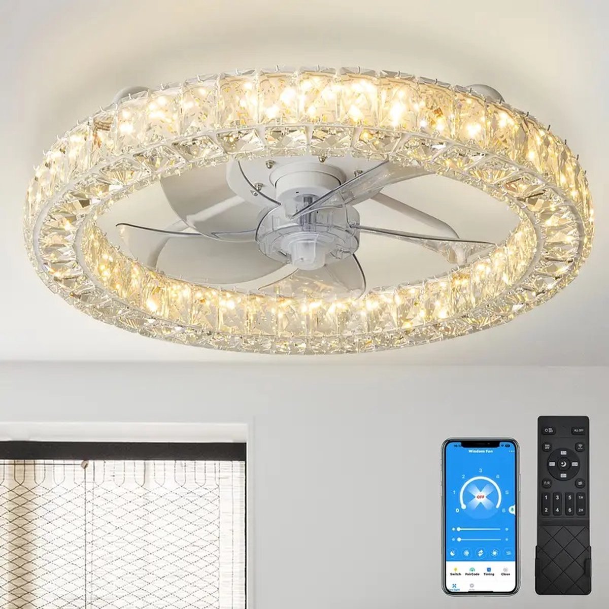 Crystal Ventilator Lamp - LED Ventilator - Dimbaar - Smart Lamp - 6 ...