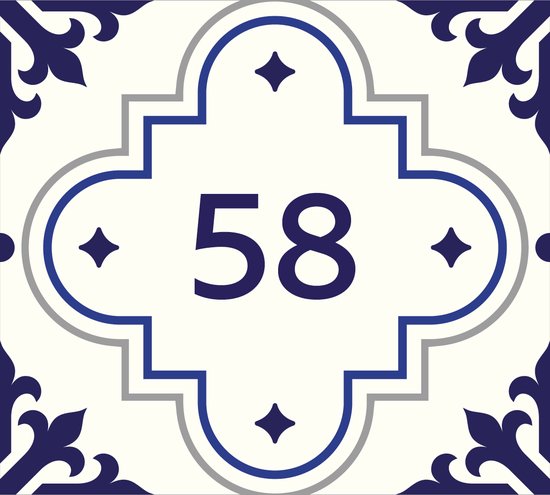 Huisnummerbord nummer 58 | Huisnummer 58 |Delfts blauw huisnummerbordje ...