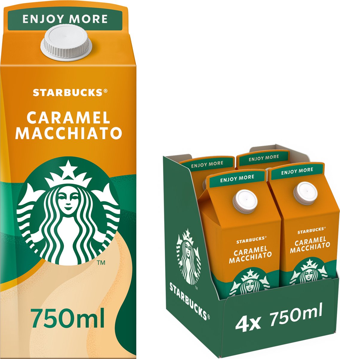 Starbucks Multiserve caramel macchiato ijskoffie - 4 x 750ml | bol