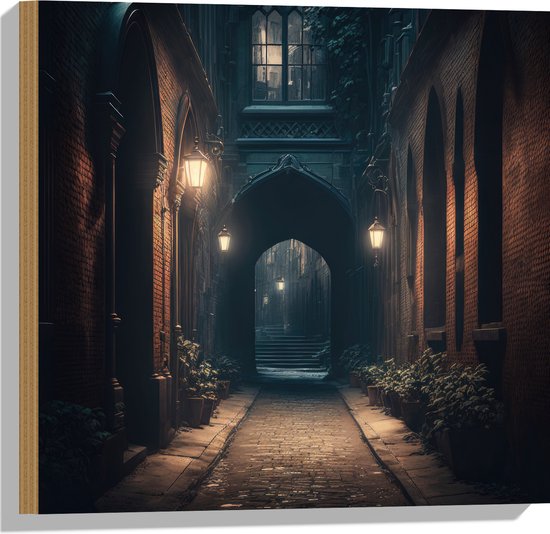 Hout - Donker Steegje in de Stad - 50x50 cm - 9 mm dik - Foto op Hout ...