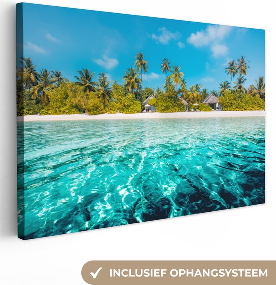 Canvas Schilderij Strand - Palmbomen - Zee - 140x90 cm - Wanddecoratie | bol