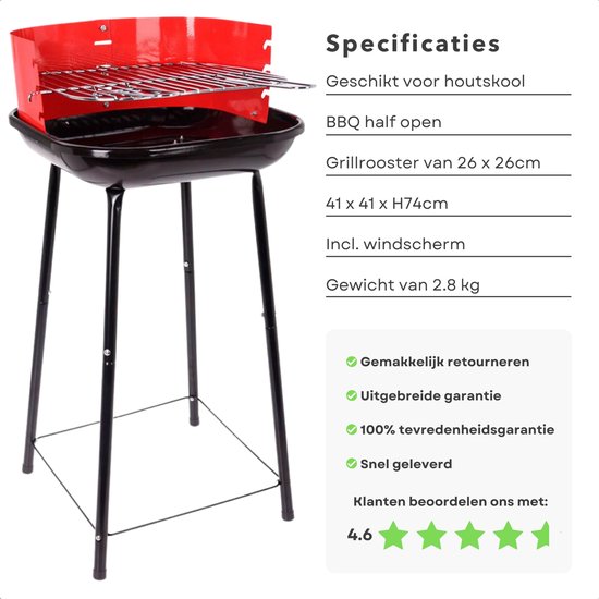 Houtskoolbarbecue - Houtskool BBQ - Barbecue - 41cm - Windscherm ...