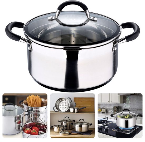 Cheqo® Kookpan voor Inductie - RVS - Ø24 - 5L - Met Deksel - Inclusief ...