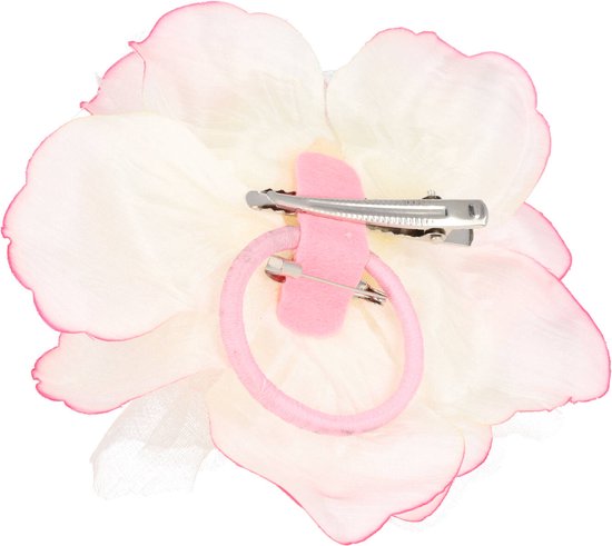 Haarspeld Duckklem Elastiek Broche Roos Bloem Stof 10cm Duo Roze Wit ...