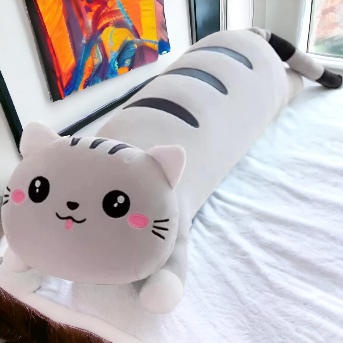 Klikkopers® - Kawaii Kussen - Lange Kat Knuffel - 80cm - Kawaii Knuffel ...