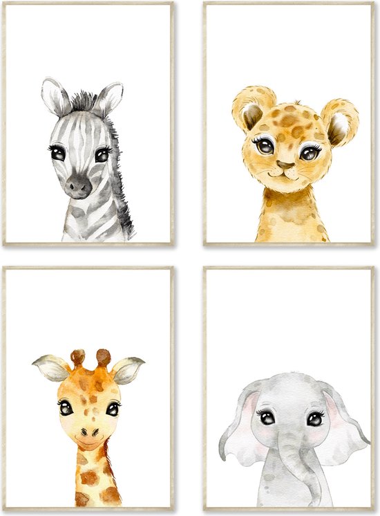 Ninety4 Studio - Babykamer Safari Posters - 4 x A4 Kinderkamer Posters ...