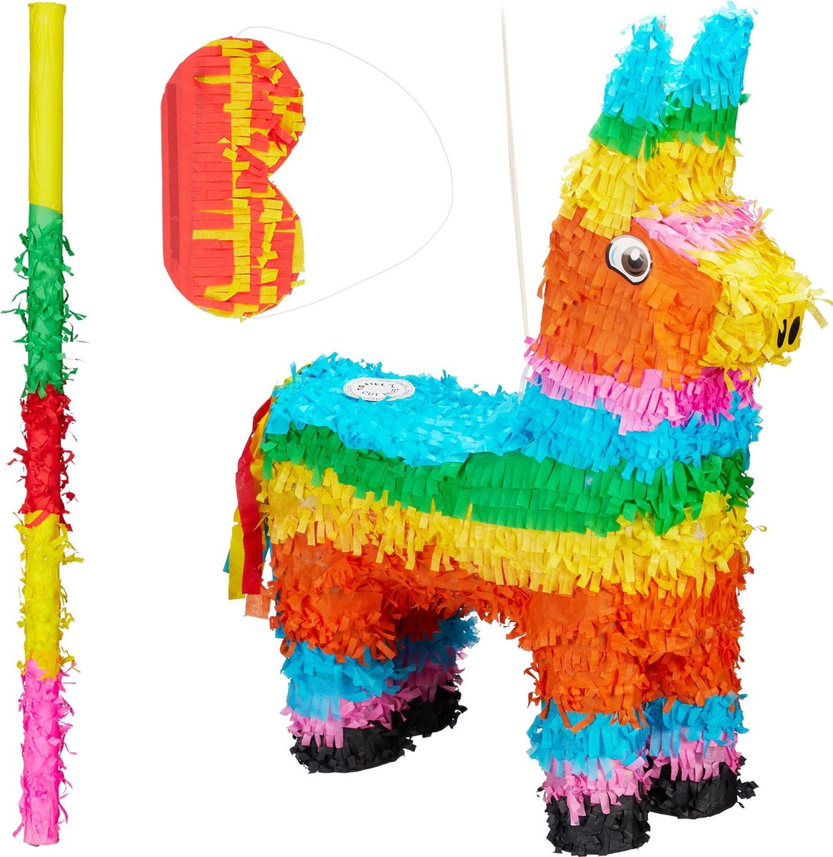 Relaxdays 3-delige pinata set lama - stok en blinddoek - ezel piñata ...