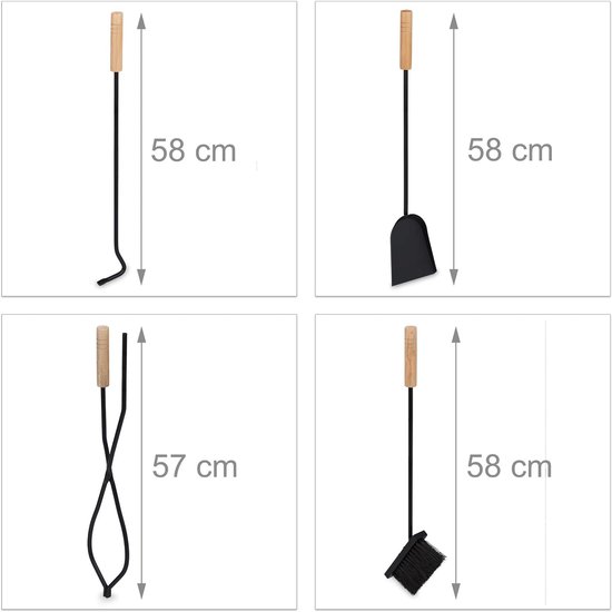 houtmand voor binnen, 4 delig haardset, metaal, schep, bezem, zang ...