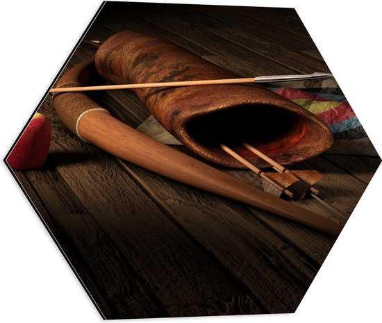 Dibond Hexagon - Pijl - Boog - Schieten - Appel - 50x43.5 cm Foto op ...