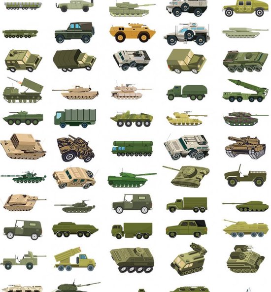 Leger Sticker pakket met Tanks, Legervoertuigen, Pantserwielvoertuigen ...
