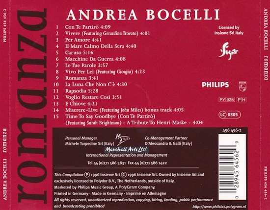 Andrea Bocelli: Romanza, Andrea Bocelli | CD (album) | Muziek | bol