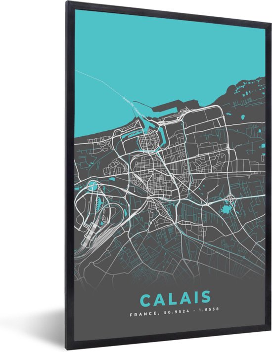 Fotolijst incl. Poster - Calais - Frankrijk - Plattegrond - Kaart ...