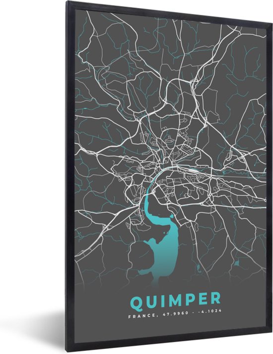 Fotolijst incl. Poster - Quimper - Frankrijk - Plattegrond - Kaart ...