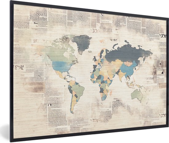 Fotolijst incl. Poster - Wereldkaart - Vintage - Pastel - 90x60 cm ...