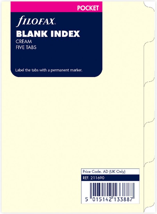 FILOFAX POCKET BLANK INDEX CREME 5 TABBLADEN | bol