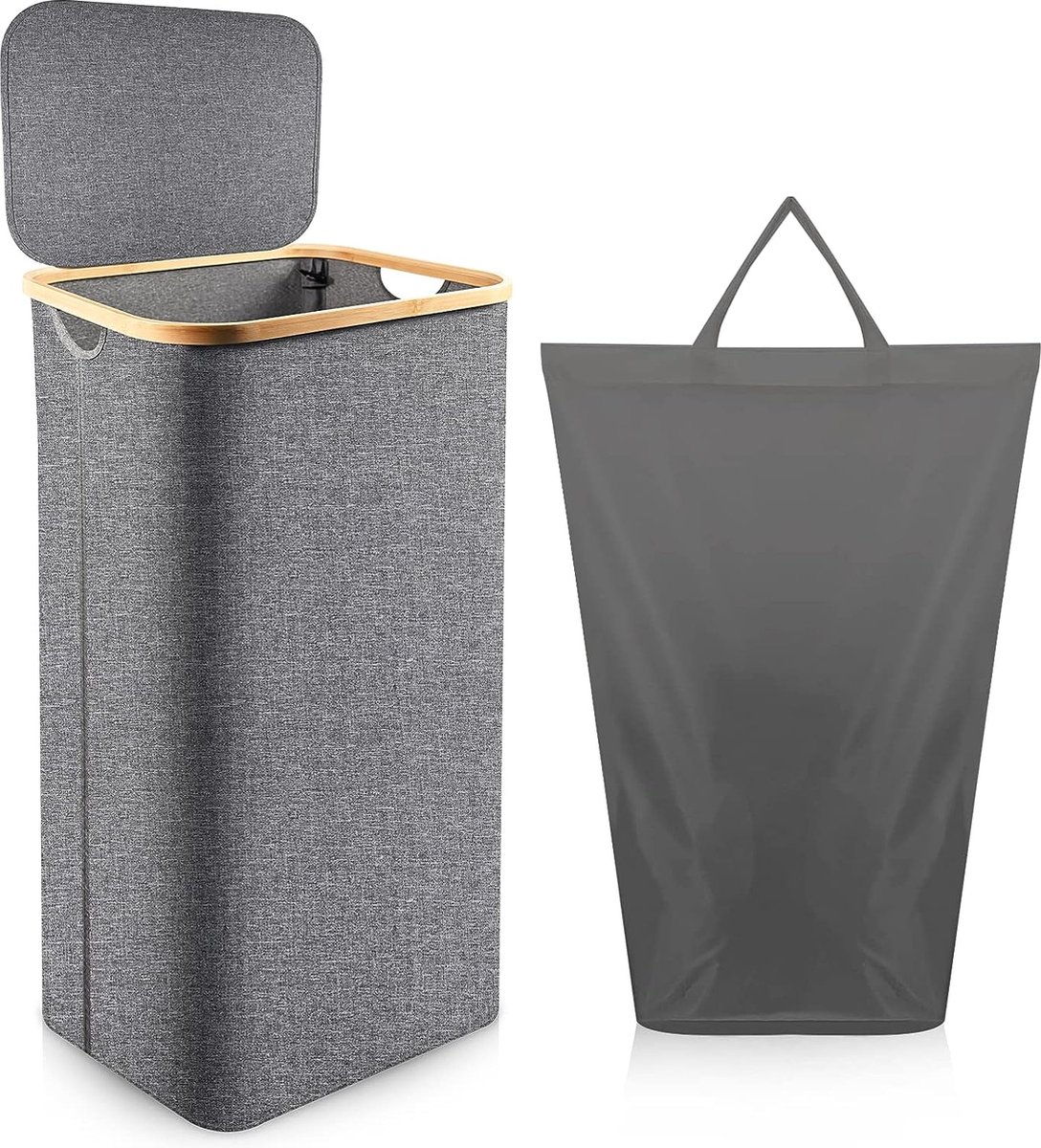 Wasmand met deksel, wasmanden voor wasgoed met afneembare waszak, grijze wasmand,... | bol.com