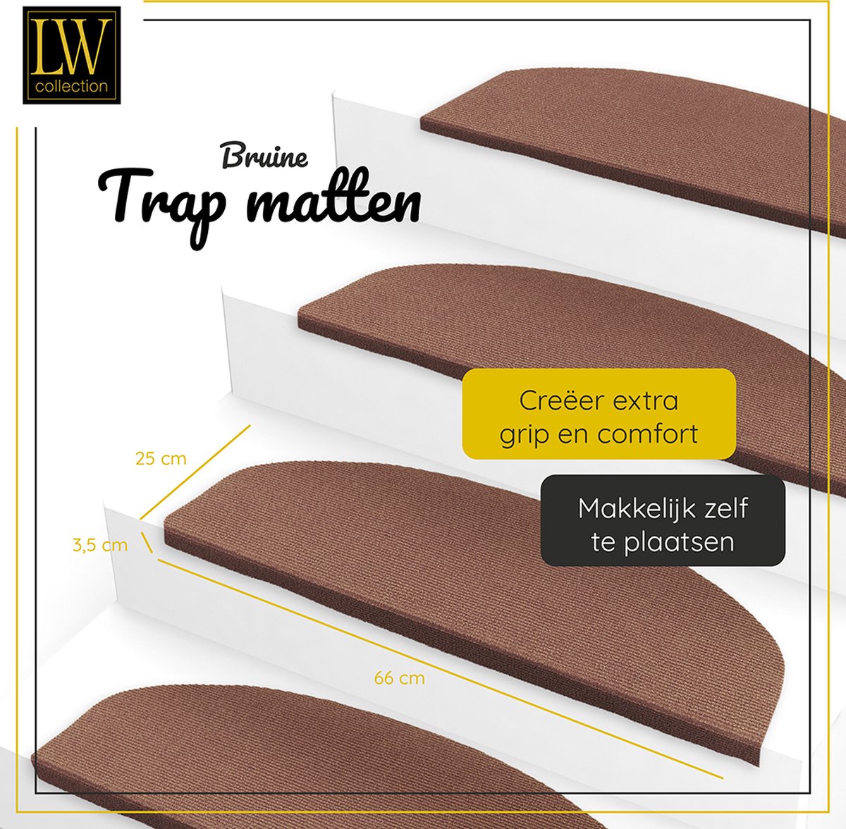 LW Collection trapmatten bruin 15 stuks zelfklevend - Trapmat halve ...
