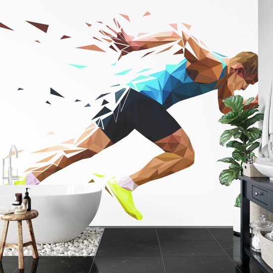 Fotobehang Lopende Man In Een Geometrisch Patroon | bol