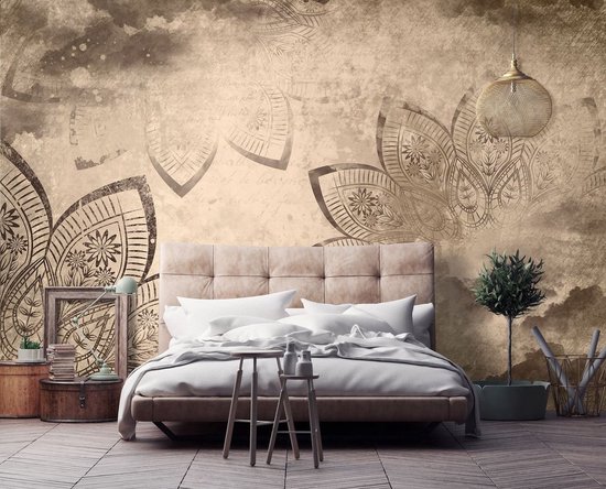 Fotobehang - Vlies Behang - Vintage Mandala en Bloemen Patroon - 368 x ...
