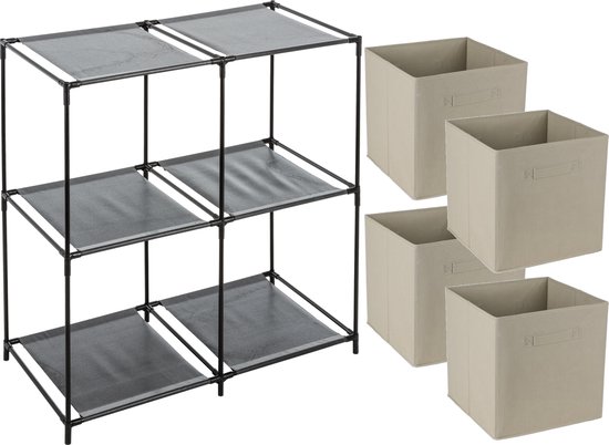 Opbergrek 2-laags - metaal - kunststof - zwart - 67 x 68 cm - incl. 4 ...