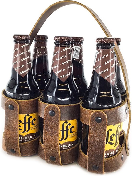 Flesjeshouder - Flessendrager - Bruin Leer - Leuk als Cadeau ...