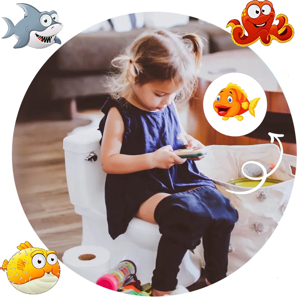 4 Plassticker Visjes - Toiletstickers voor Kinderen - Houd je WC schoon ...