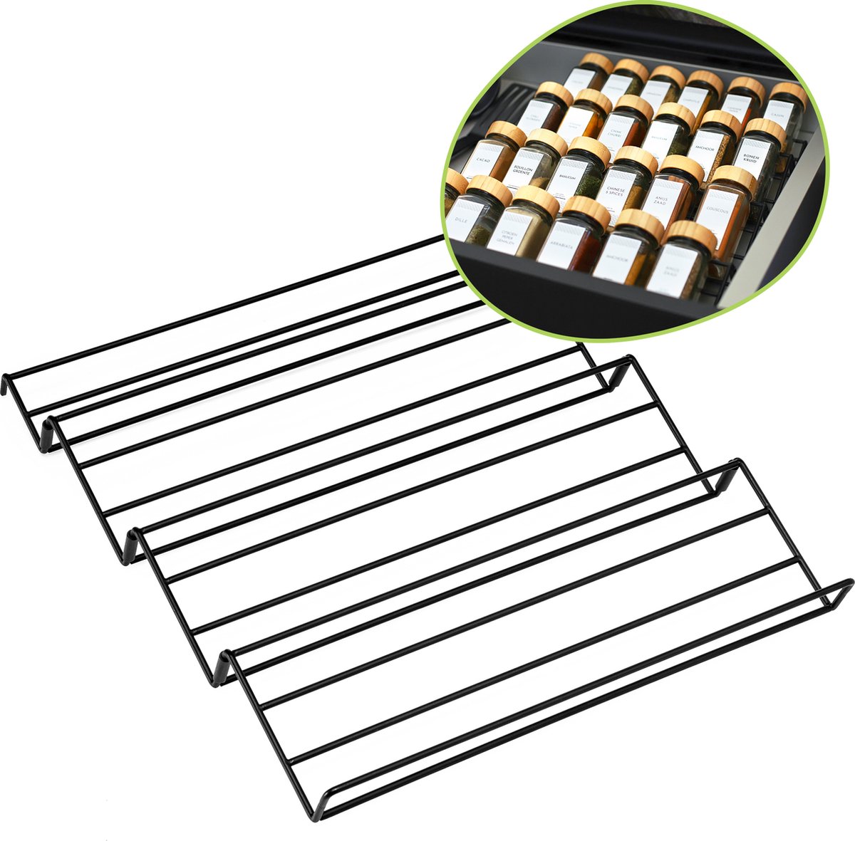 Kruidenrek Lade - Kruidenpotjes opbergen - Zwart - Metaal | bol