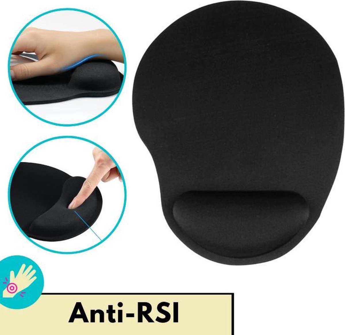 Jendi Ergonomische Muismat met polssteun zwart | gel - anti RSI ...