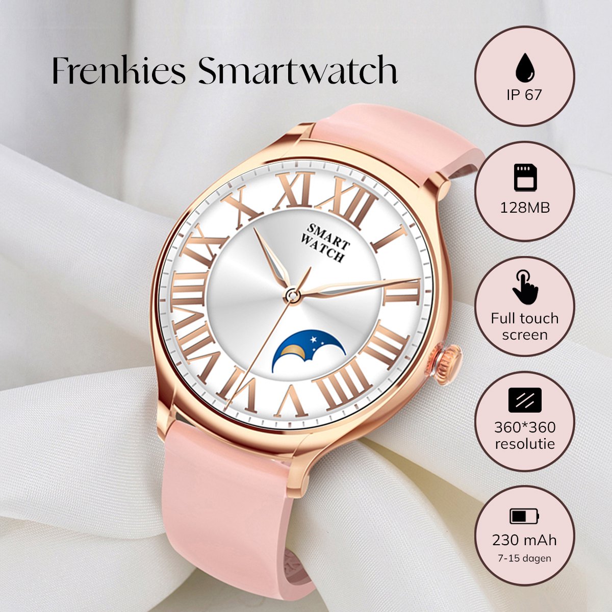 Frenkies® Smartwatch Dames Rose Goud – Stappenteller - Horloge Dames ...