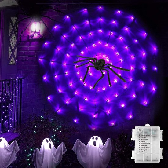 Equivera Spinnenweb Met LED Licht - 70 Lampjes - Halloween Decoratie ...