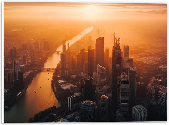 PVC Schuimplaat- Stad - Bovenaanzicht - Water - Boten - Gebouwen ...