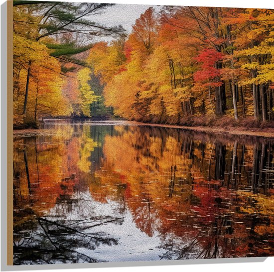Hout - Water - Bomen - Bos - Herfst - Bladeren - 80x80 cm - 9 mm dik ...