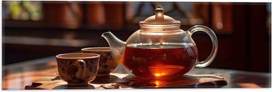 Vlag - Thee - Drinken - Theepot - Kopjes - 60x20 cm Foto op Polyester ...