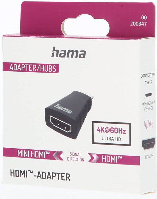 Hama HDMI™-adapter, mini-HDMI™-stekker - HDMI™-aansluiting, Ultra-HD 4K | bol