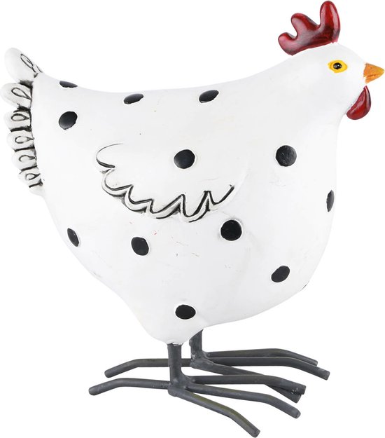 Dekoratief | Kip wit m/zwarte stippen, resina, 16x9x16cm | A220491 | bol