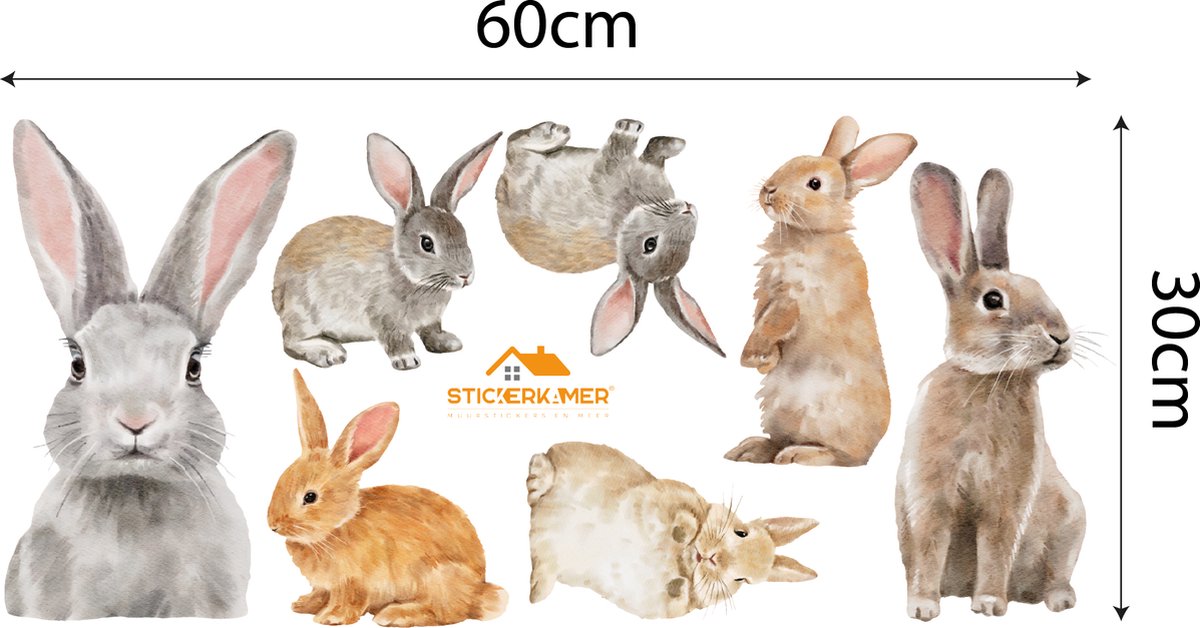 Muursticker konijnen - Konijntjes - Wanddecoratie - Stickers - Konijn ...