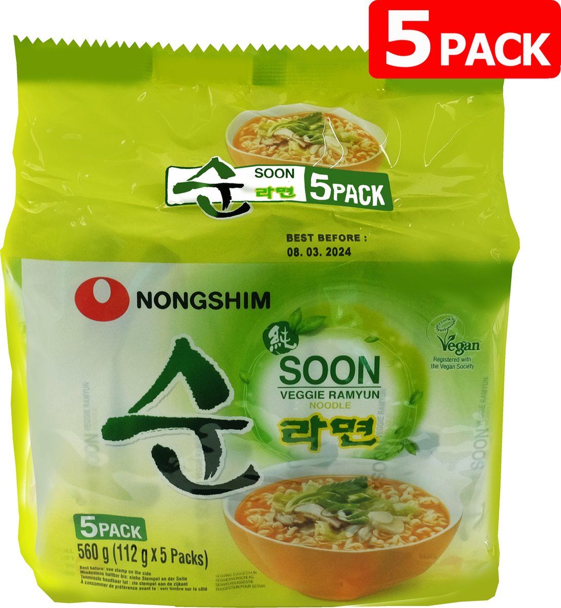 Nongshim Soon Veggie Ramyun 5x120 g - Koreaanse Soon Veggie Instant ...