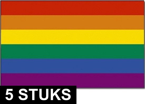 Regenboog kleuren vlag - 5x - 90 x 150 cm - polyester - met ringen | bol