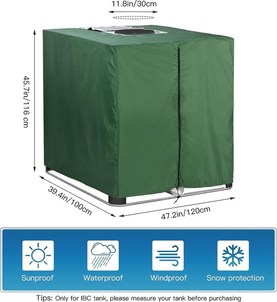 IBC Tankafdekking, 120 x 100 x 116 cm, afdekzeil met ritssluiting voor ...