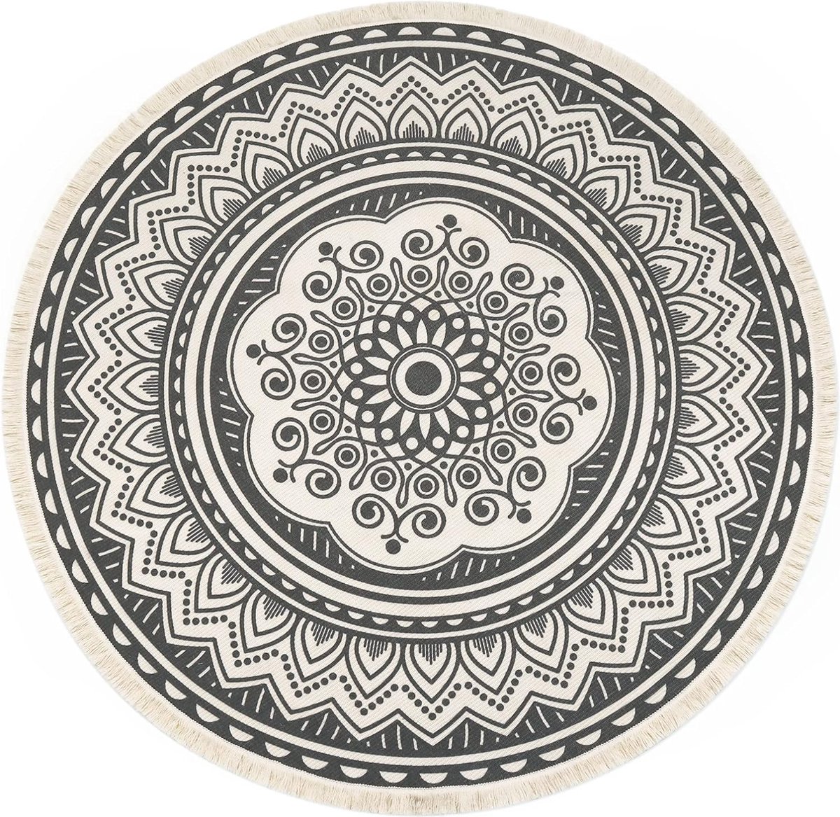 120 cm rond tapijt, katoenen tapijt met kwastjes, wasbaar mandala ...