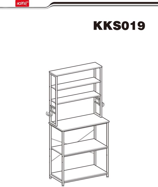 Hoppa! keukenplank, staand rek met planken, met 6 haken en metalen ...