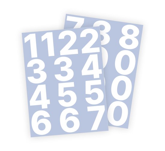 Cijfer stickers / Plaknummers - Stickervellen Set - Wit - 6cm hoog ...