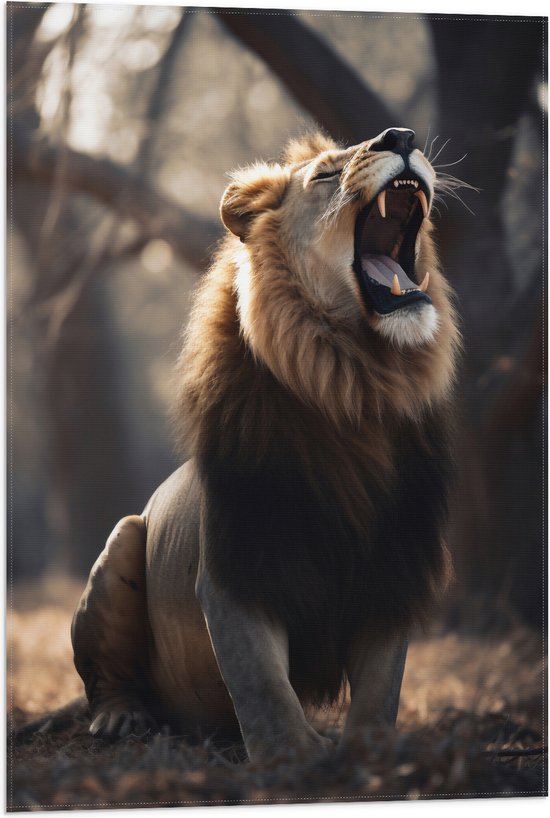 Vlag - Brullende Leeuw onder Bomen in het Bos - 50x75 cm Foto op Polyester Vlag | bol