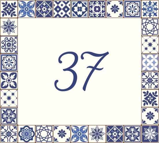 Huisnummerbord nummer 37 | Huisnummer 37 |Geblokt delfts blauw ...