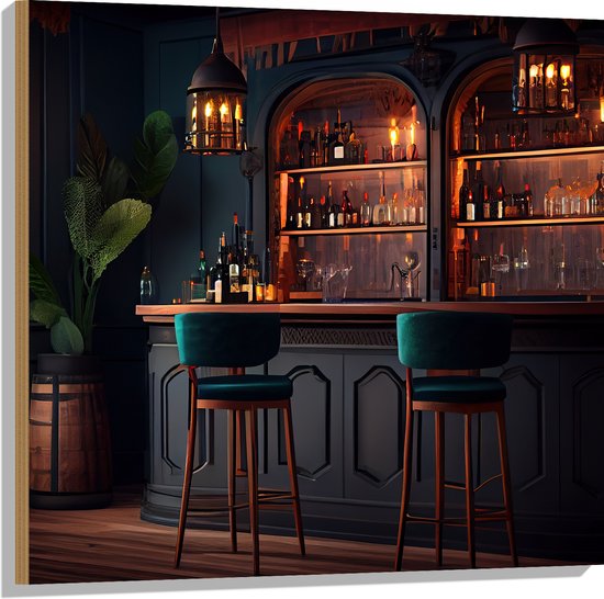 Hout - Bar - Chique - Planten - Alchol - Flessen - Glazen - 80x80 cm ...