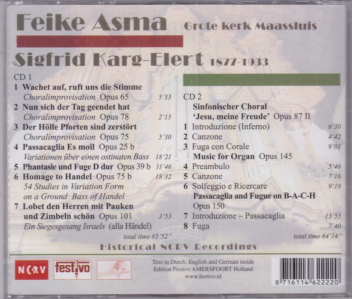 2CD Feike Asma speelt werken van Sigfrid Karl-Elert op het orgel van de ...