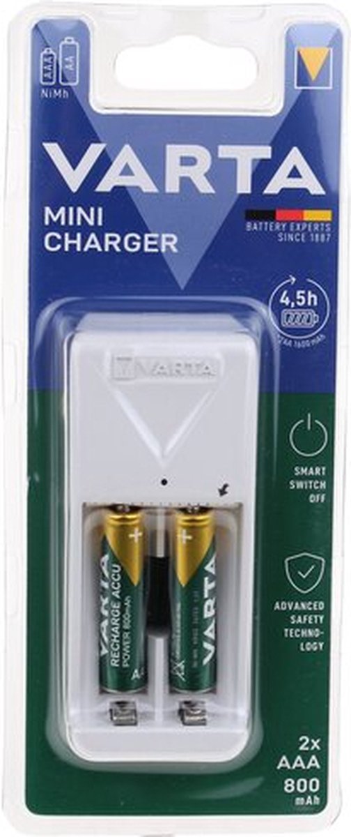 Varta Easy Mini Charger batterijenlader voor AA/AAA met 2x AAA / 800 ...